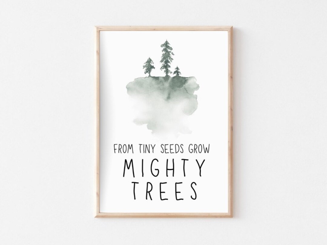 Tiny Seeds Grow Mighty Trees Adventure Wall Print - Green + Blue Forest ...