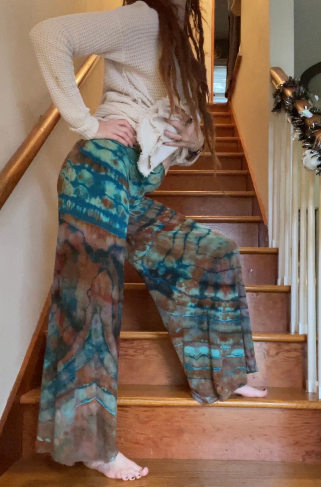 5X Reverse Brown Teal Tie Dye Palazzo Pants- Size- Culotte-yoga Band ...