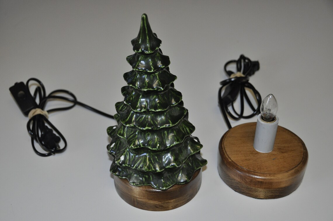 Small Ceramic Christmas Tree Wood Base | Etsy