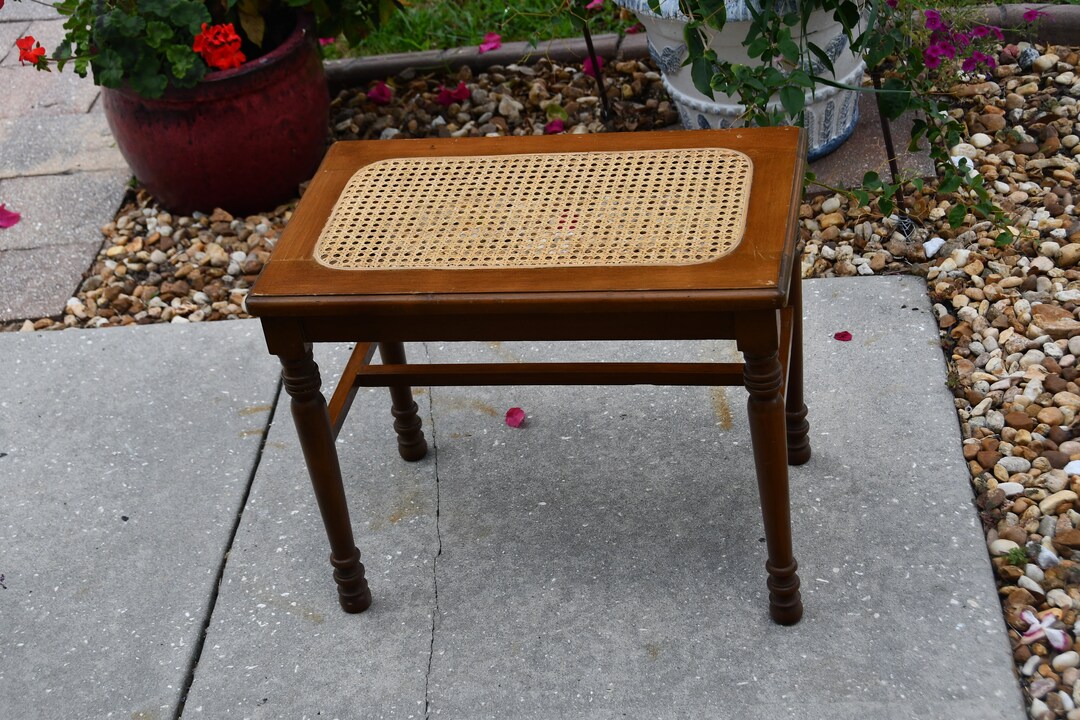 Vintage Wicker Top Wood Bench - Etsy