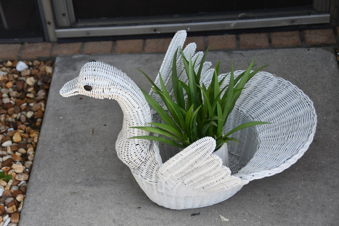 Vintage Wicker Swan or Goose Plant Holder - Etsy