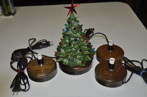 Small Ceramic Christmas Tree Wood Base | Etsy