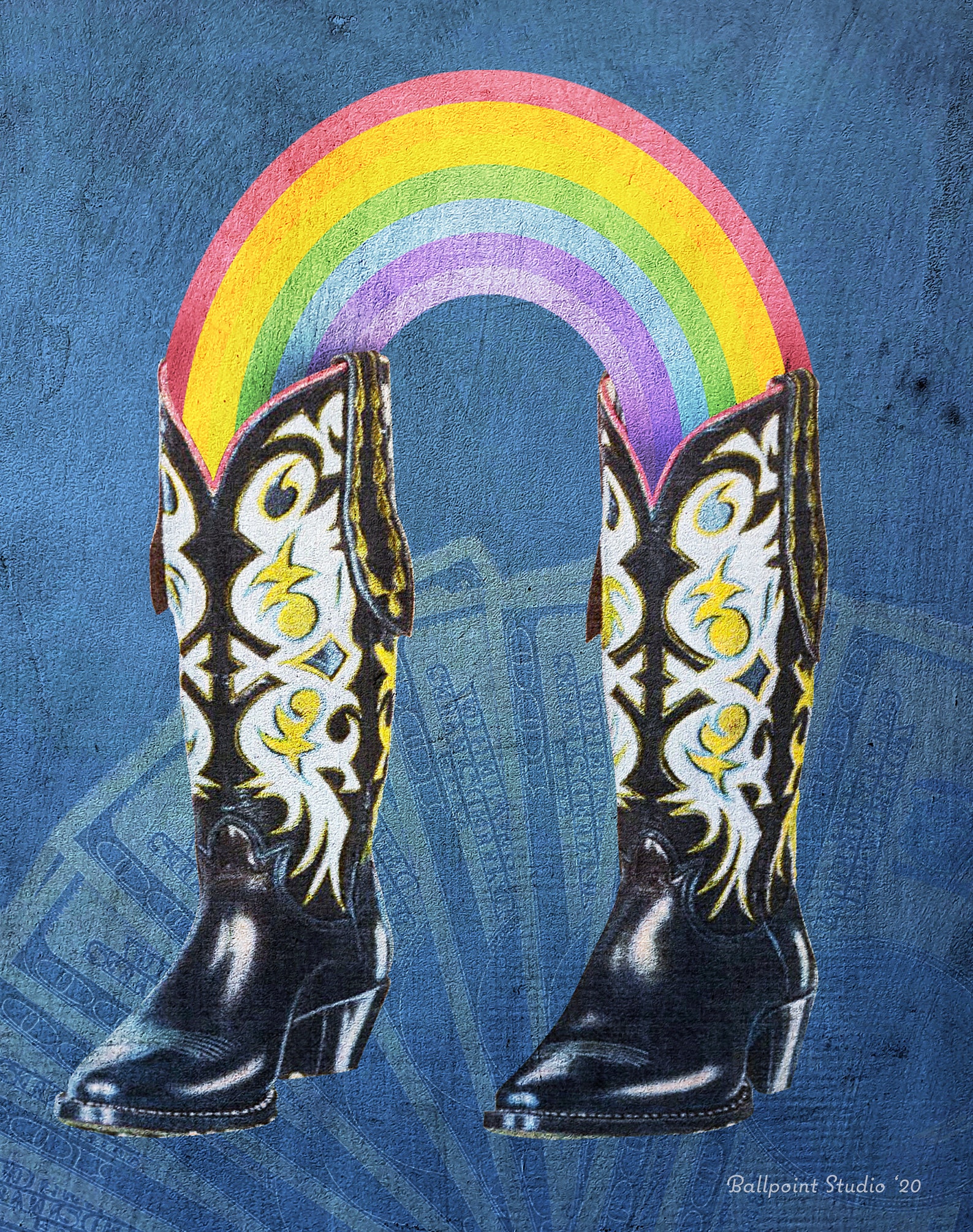 Vintage Cowboy Western Rainbow Art Print - Etsy
