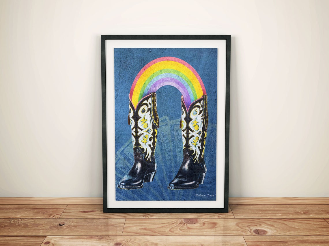 Vintage Cowboy Western Rainbow Art Print - Etsy