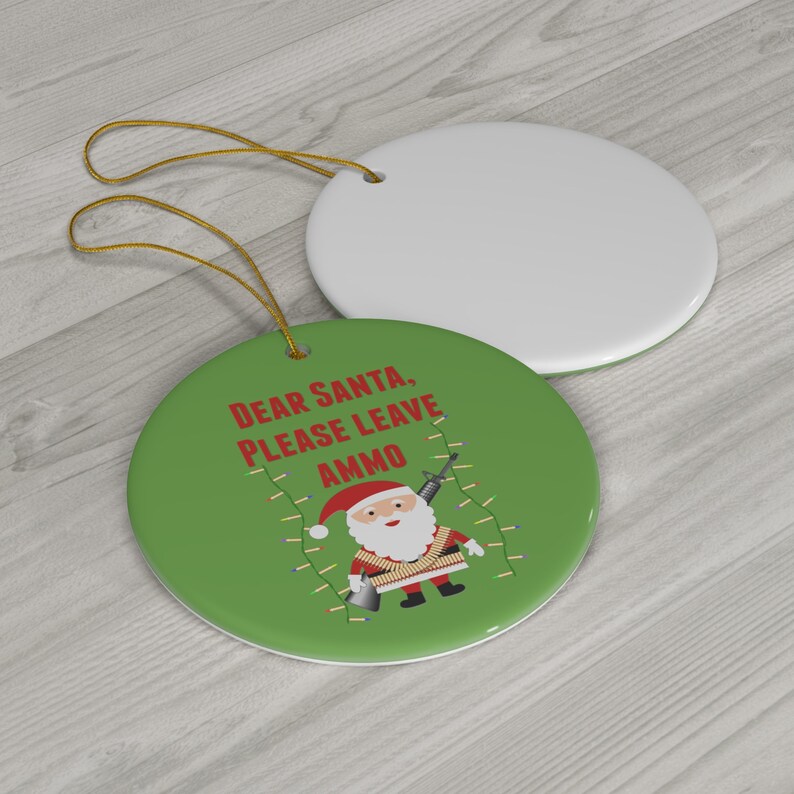 Funny 2nd Amendment Santa Claus Christmas Ceramic Ornament Please Leave ...