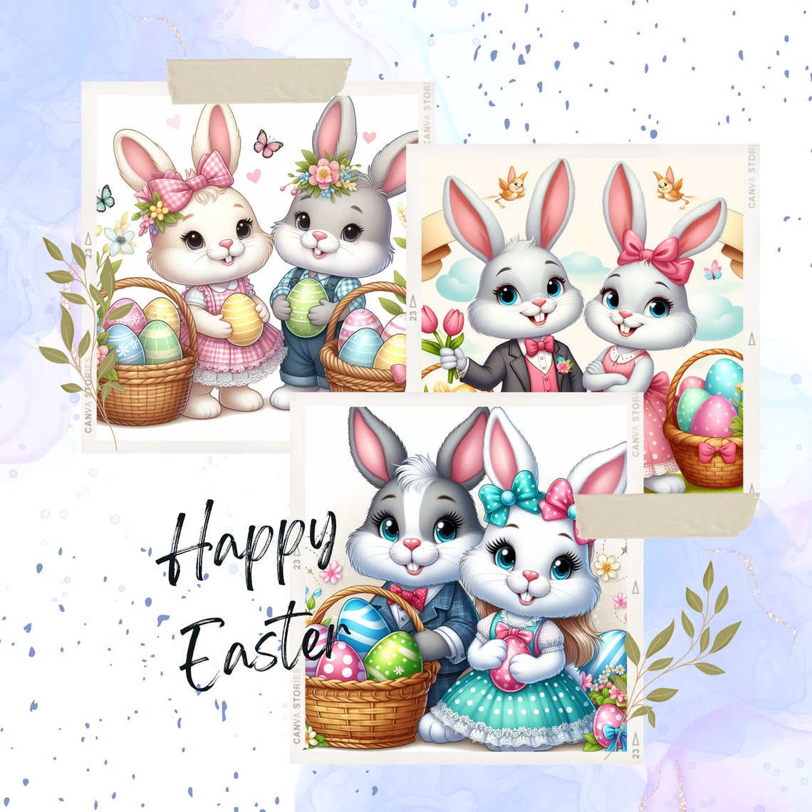 Mr & Mrs Easter Bunny Water Colour and Clipart Bundle 15 Images - Etsy