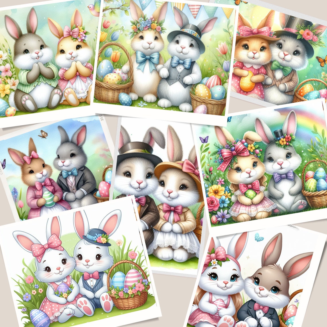 Mr & Mrs Easter Bunny Water Colour and Clipart Bundle 15 Images - Etsy