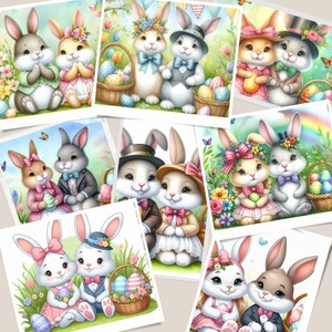 Mr & Mrs Easter Bunny Water Colour and Clipart Bundle 15 Images - Etsy