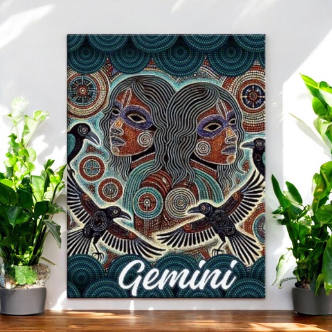 Gemini Twin Boys With Crows Aboriginal Zodiac Dot Art Canvas - Etsy