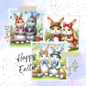 Mr & Mrs Easter Bunny Water Colour and Clipart Bundle 15 Images - Etsy