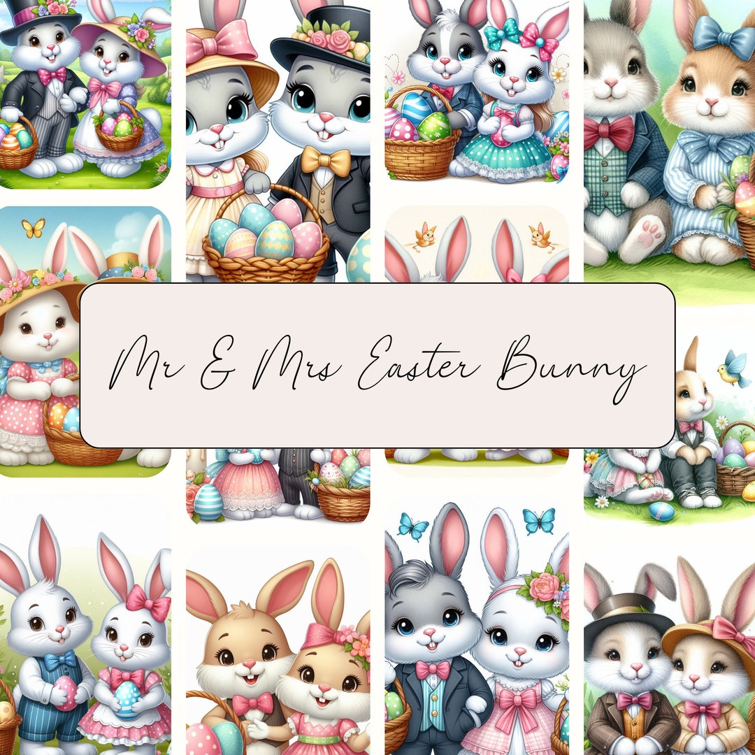 Mr & Mrs Easter Bunny Water Colour and Clipart Bundle 15 Images - Etsy