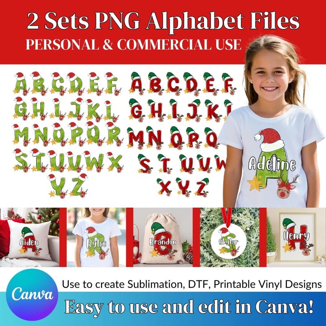 Edit in Canva PNG Christmas Letters, Red Green Alphabet Sets ...