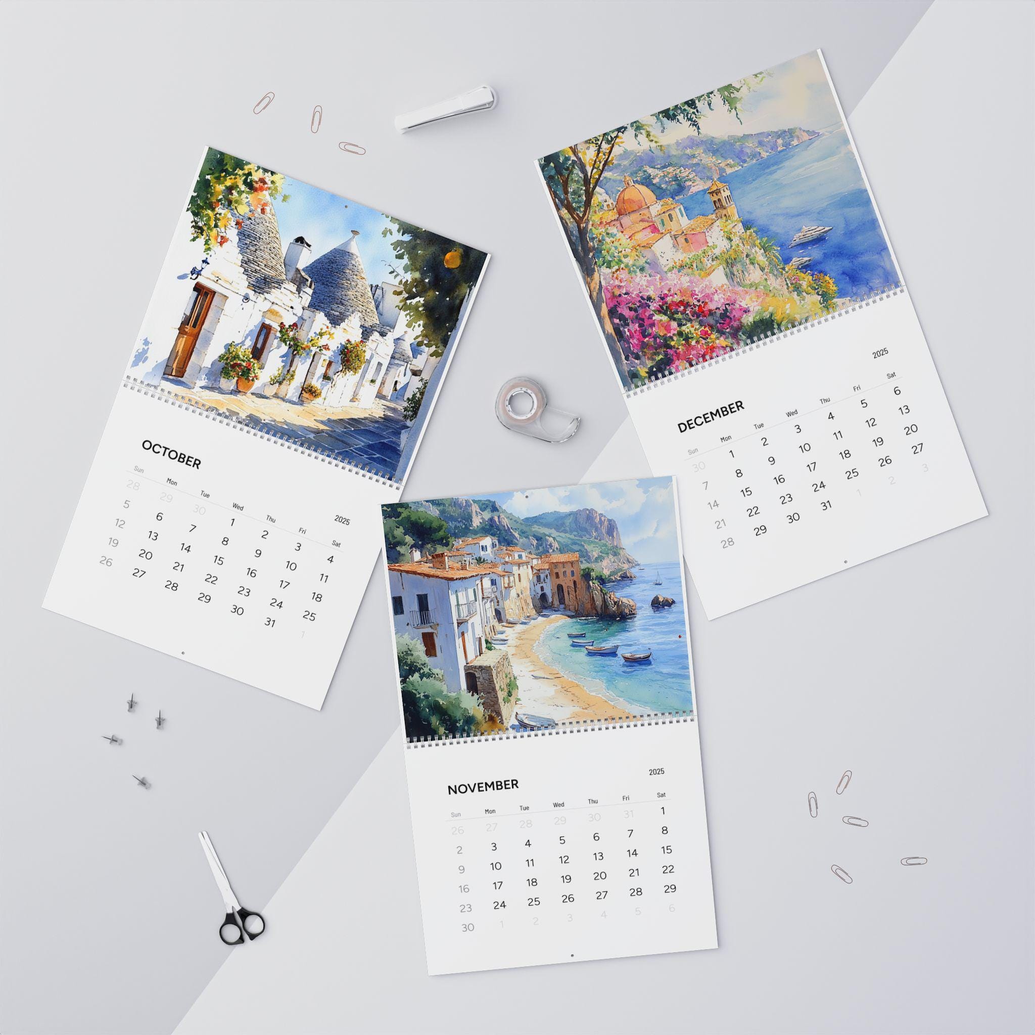 Watercolour Scenic Italy Wall Calendar 2025, Stunning Italian Landscape ...