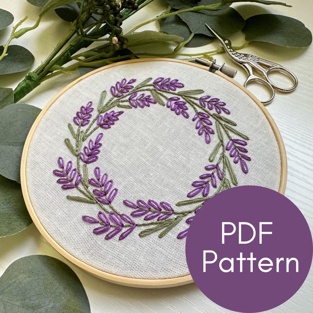 PDF Pattern, Lavender Wreath Embroidery, Botanical Design, Embroidery ...