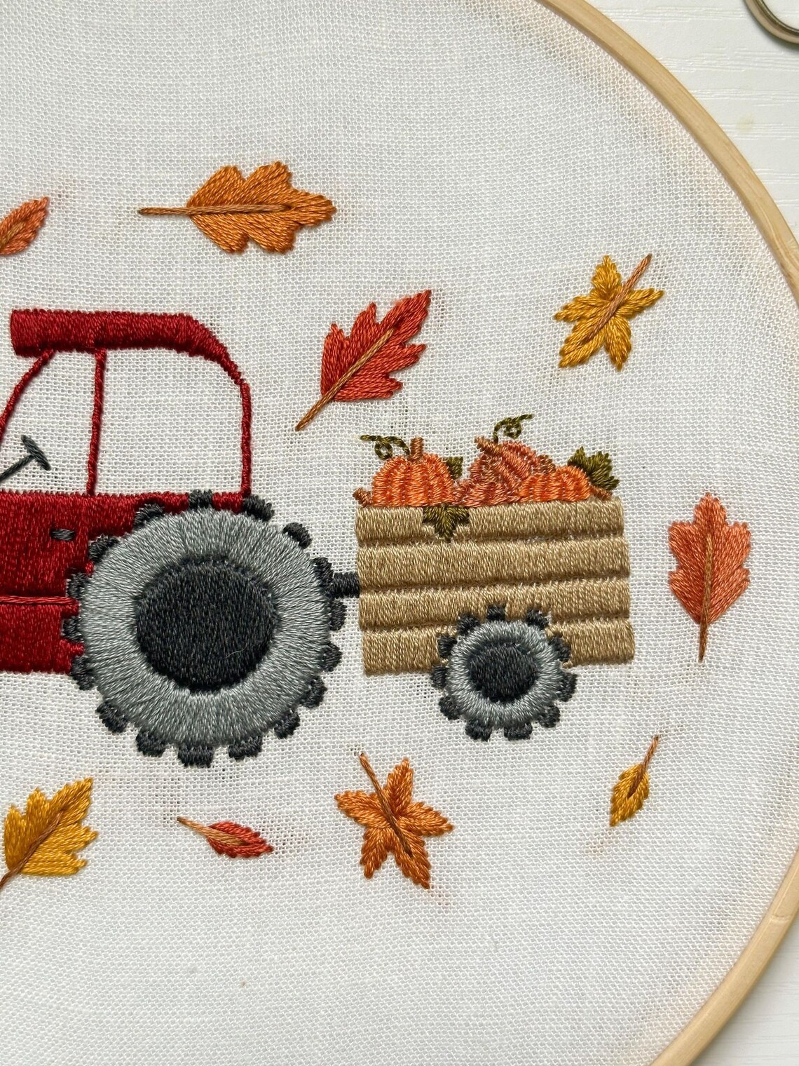 PDF Pattern, Tractor With Pumpkins, Fall Embroidery, Autumn Leaves ...