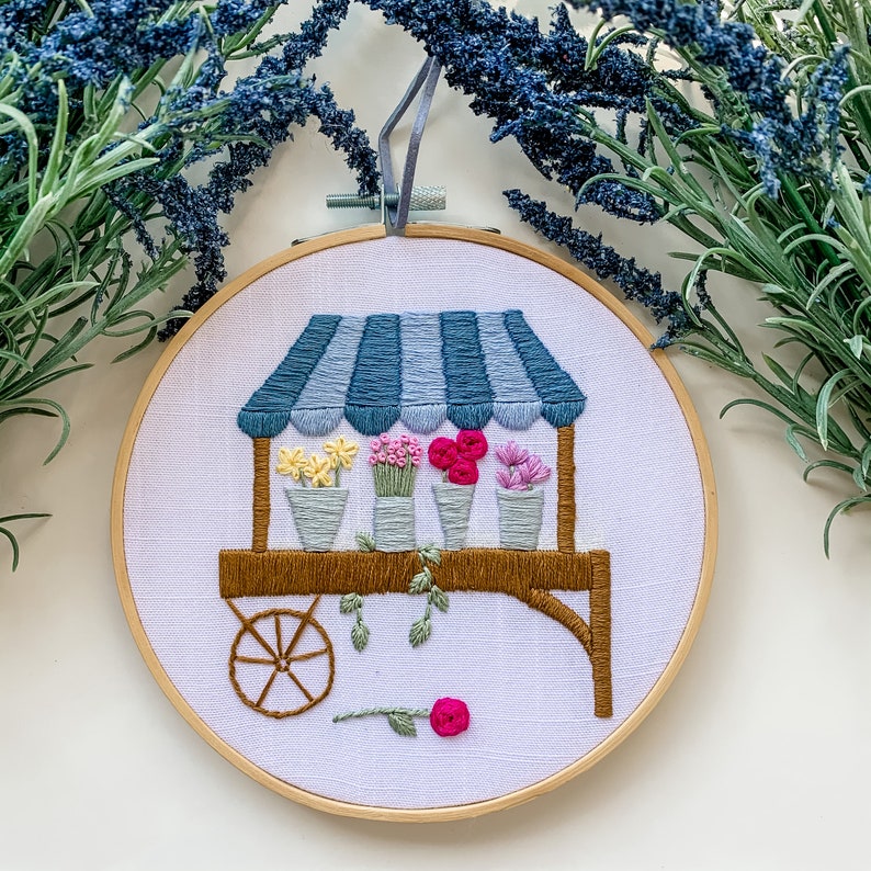 PDF Pattern, Flower Cart Embroidery, Spring Design, Embroidery Pattern ...