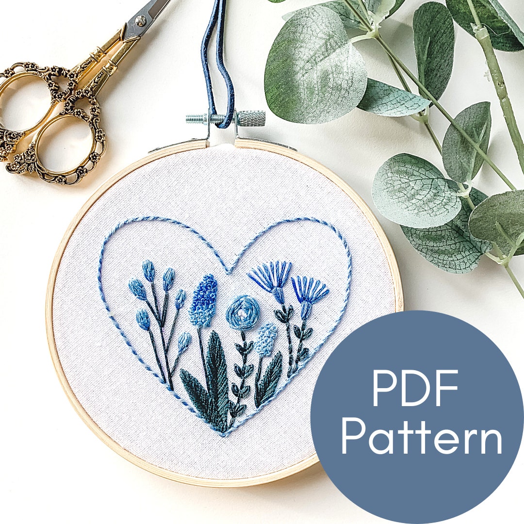 PDF Pattern, Floral Heart, Embroidery Pattern, DIY Valentine, Digital ...