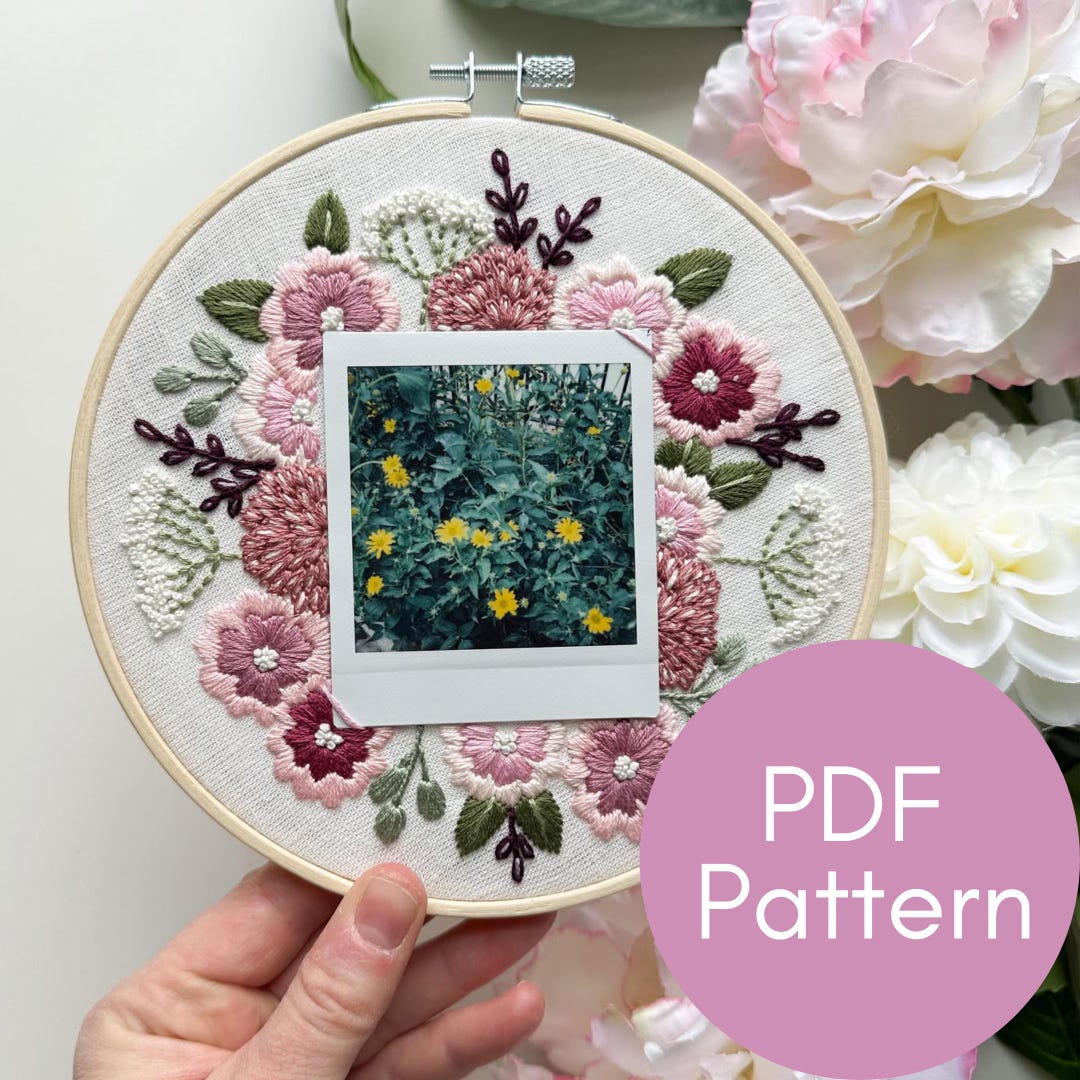 PDF Pattern, Floral Embroidery, Classic Polaroid Frame, Photo Memory ...