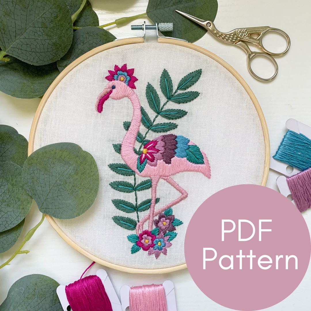 PDF Pattern, Flamingo, Embroidery Pattern, Tropical, Bird Craft, Video ...