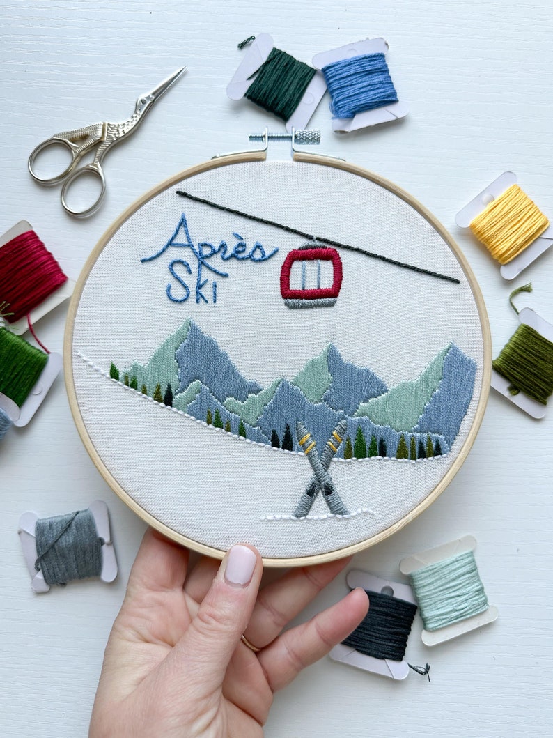 PDF Pattern, Après Ski, Winter Embroidery, Snowy Mountains, Embroidery ...