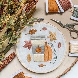 PDF Pattern, Pumpkin Spice Latte, Fall Embroidery, Embroidery Pattern ...