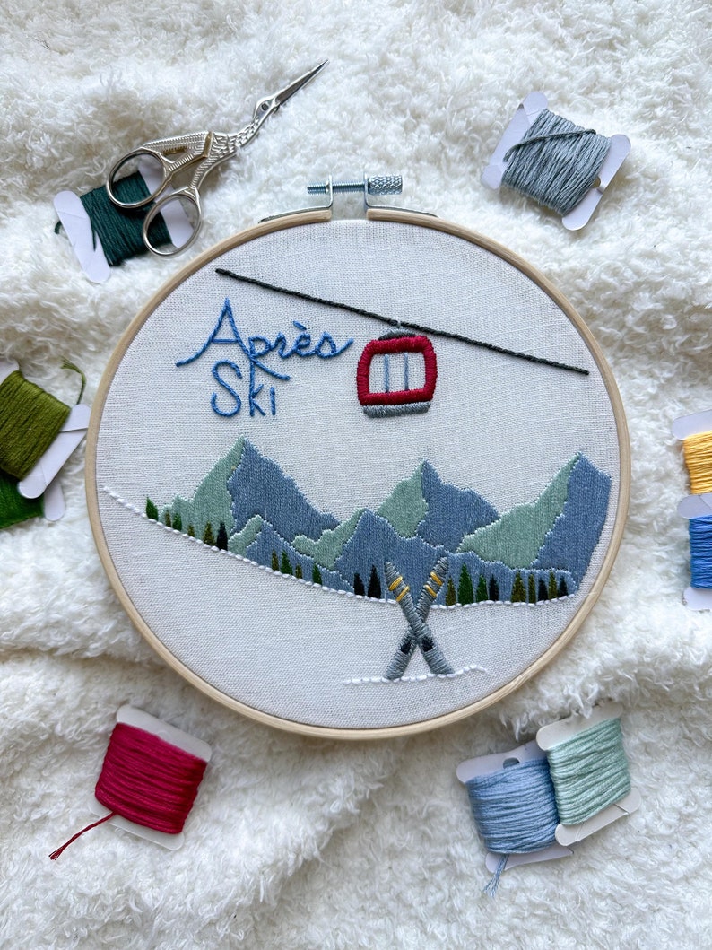 PDF Pattern, Après Ski, Winter Embroidery, Snowy Mountains, Embroidery ...
