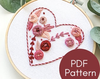 Hand Embroidery Pattern PDF Floral Heart - Etsy