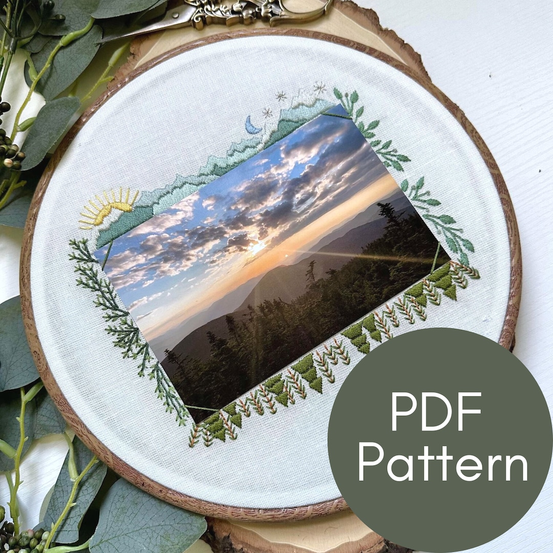 PDF Pattern, Nature Embroidery, 4x6" Frame, Mountain Range, Forest ...