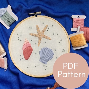 PDF Pattern, Seashore, Embroidery Pattern, Ocean, Seashell, Starfish ...