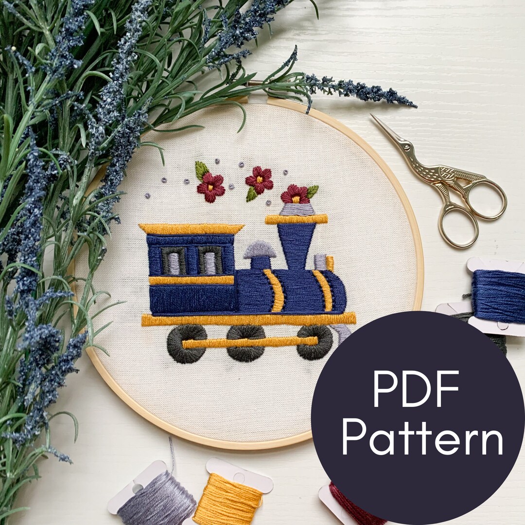 PDF Pattern, Train Embroidery, Nursery Decor, Locomotive, Embroidery ...