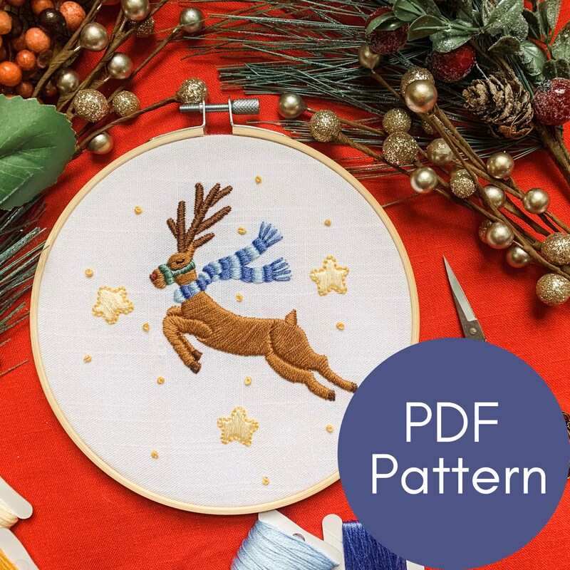 Reindeer Embroidery - Etsy