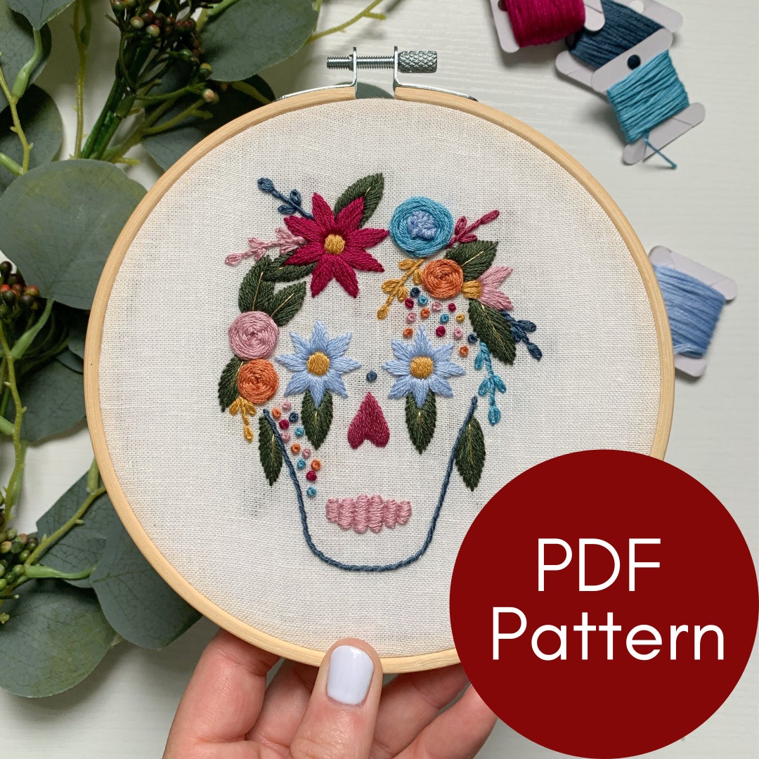 PDF Pattern, Sugar Skull, Embroidery Pattern, Day of the Dead, Día De ...