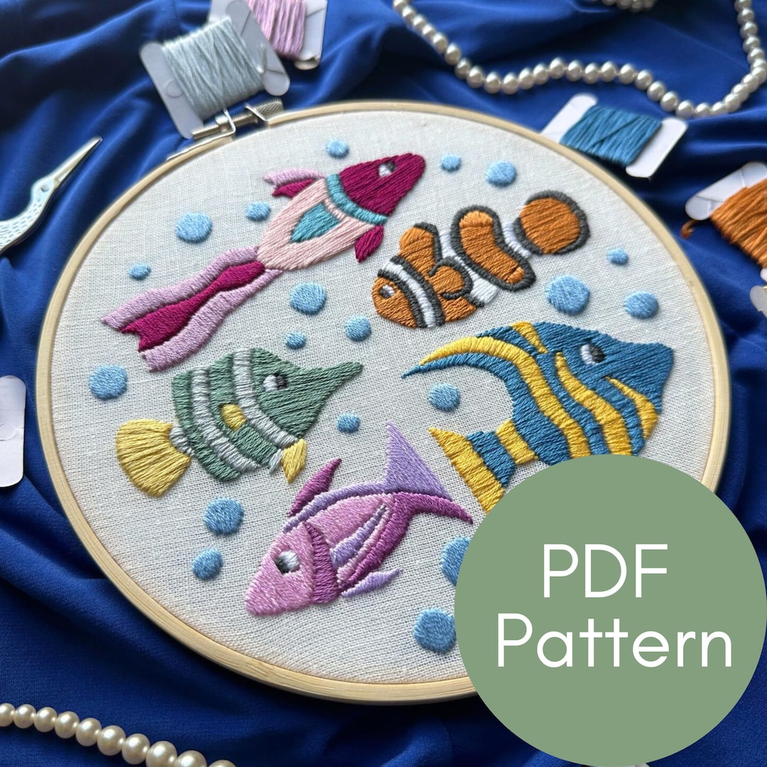 PDF Pattern, Tropical Fish, Embroidery Pattern, Summer Design, Animal ...
