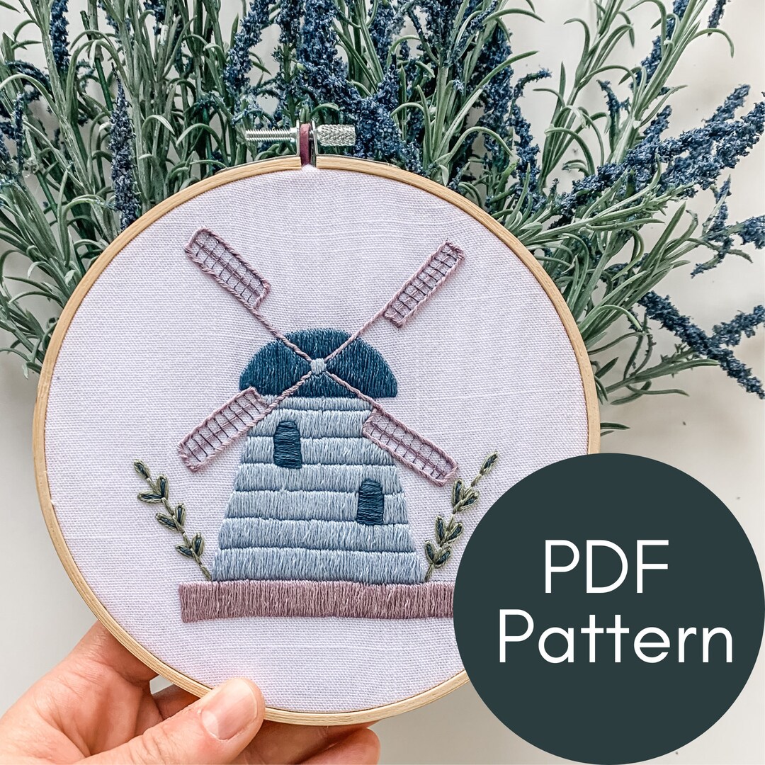 Windmill Hand Embroidery Pattern Holland Countryside Cute - Etsy