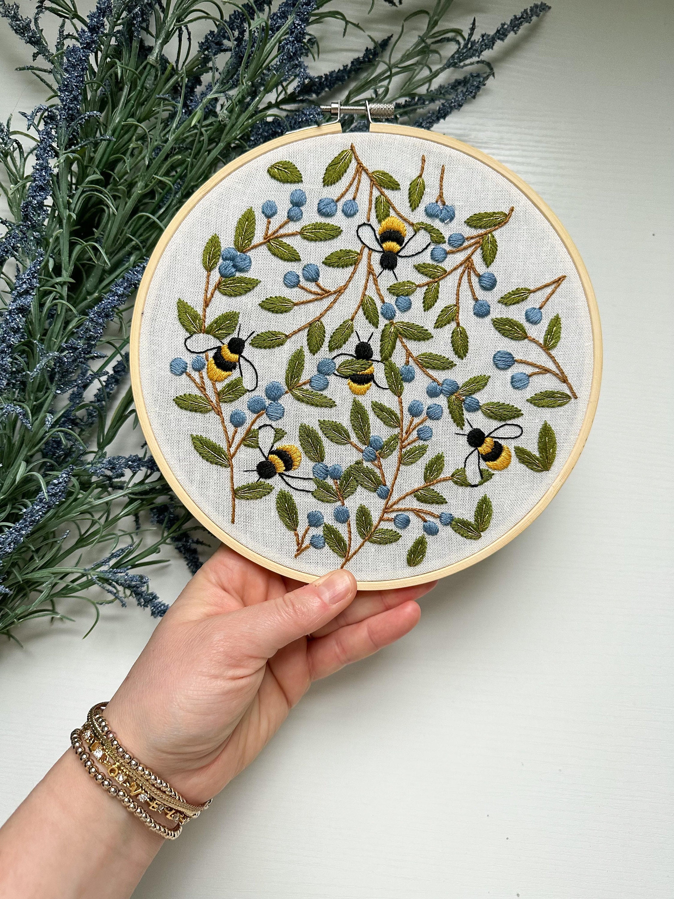 PDF Pattern, Blueberries and Bees, Embroidery Pattern, Garden Design ...