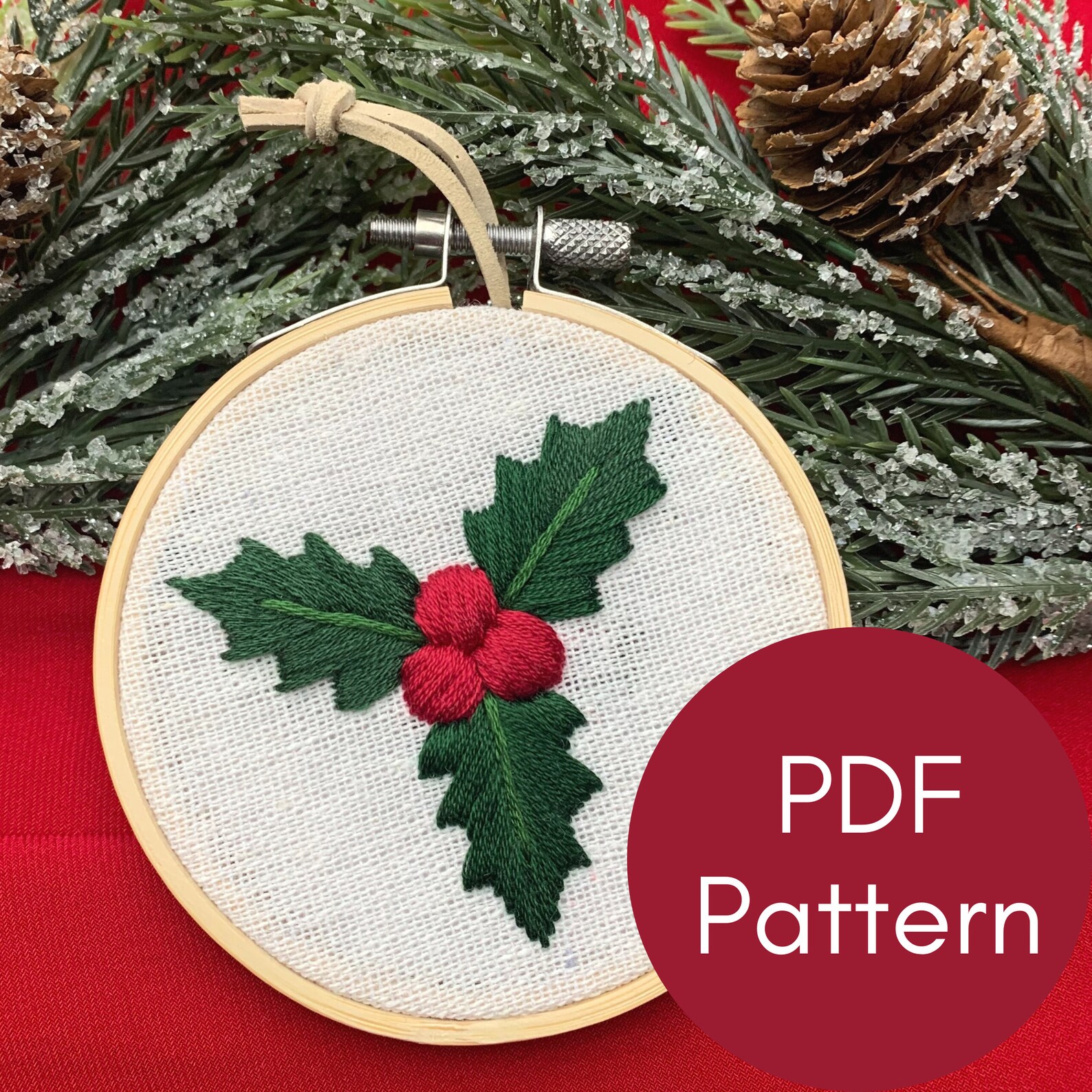 Holly Christmas Embroidery PDF Embroidery Pattern Video - Etsy