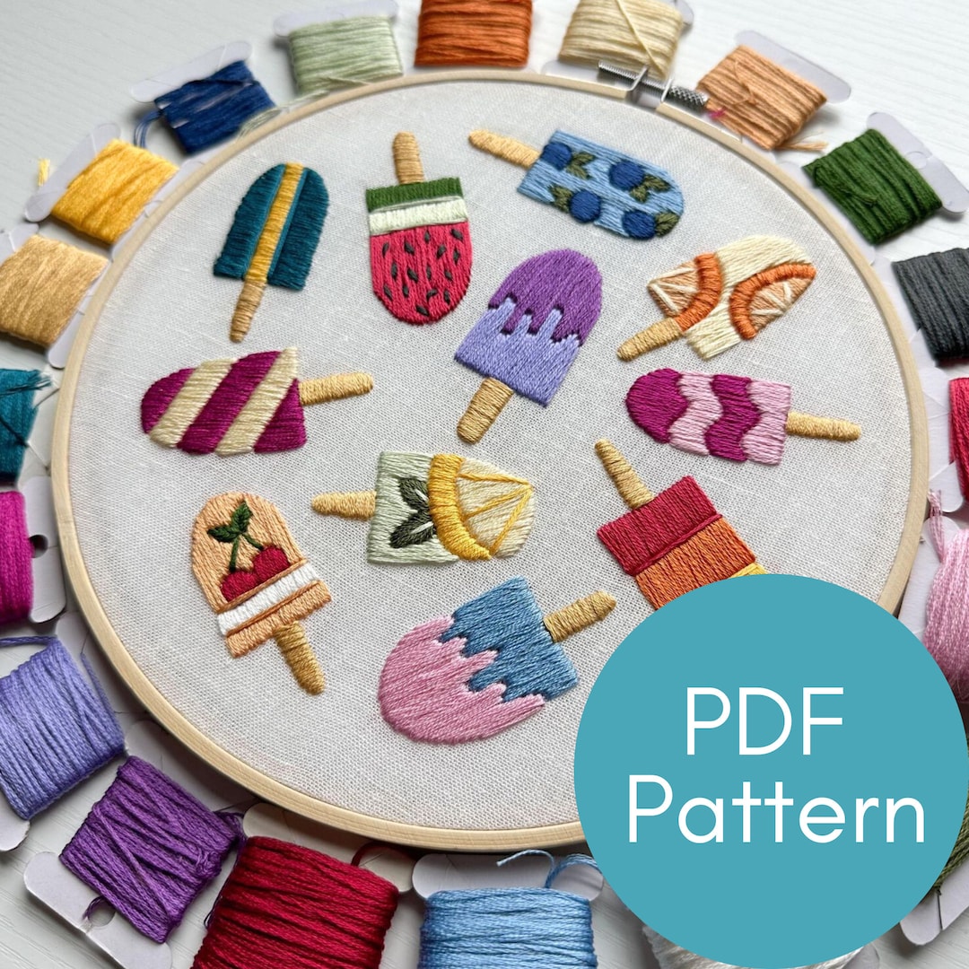 PDF Pattern, Popsicles, Embroidery Pattern, Summer Design, Dessert ...