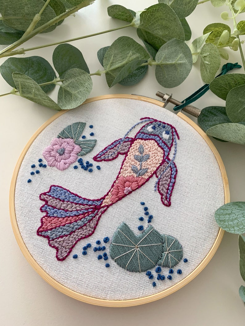 Koi Fish Hand Embroidery Pattern Fish Embroidery Digital | Etsy