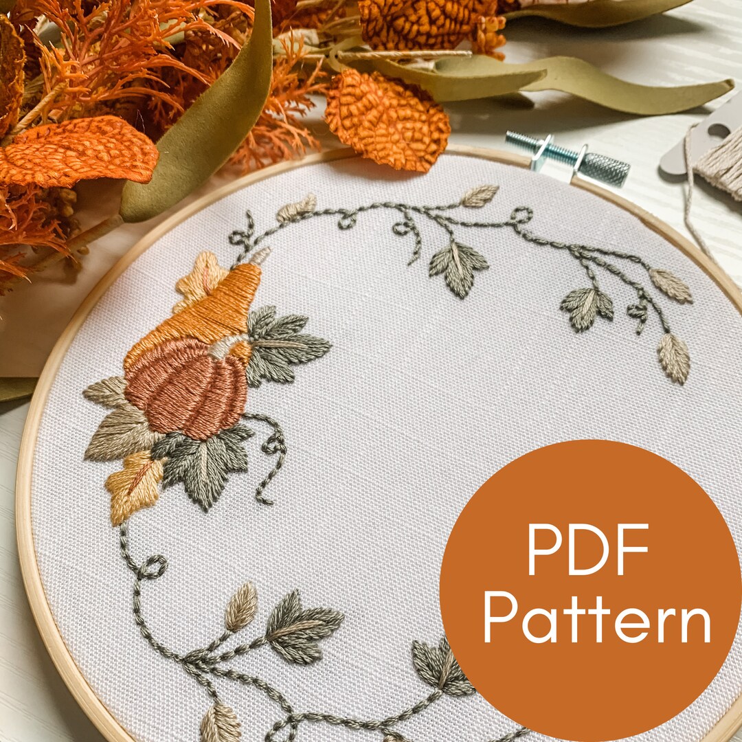 PDF Pattern, Gourds, Embroidery Pattern, Fall Wreath, Autumn Design ...