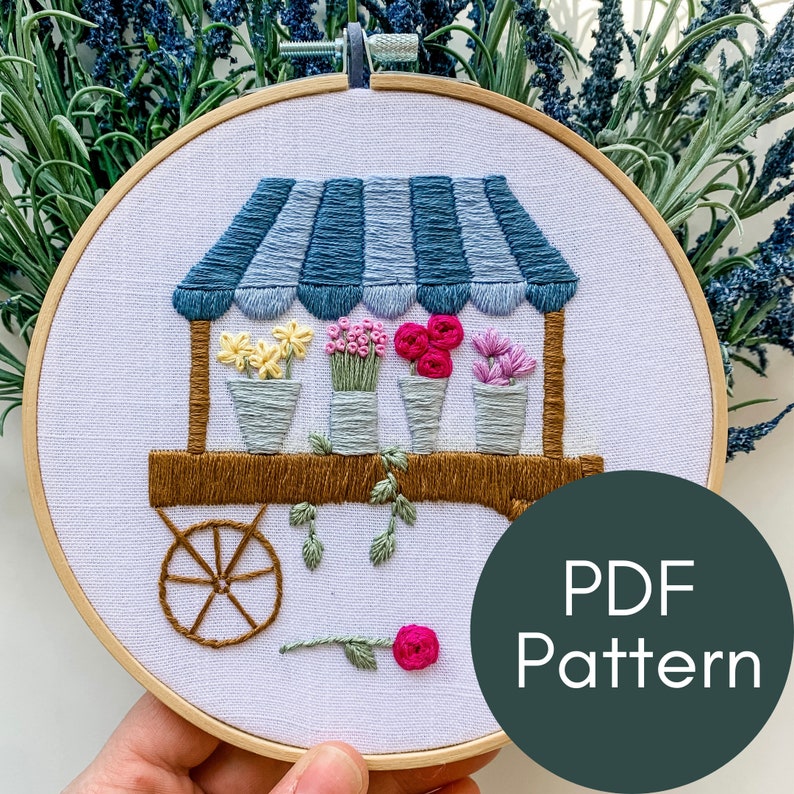 PDF Pattern Flower Cart Embroidery Pattern Floral - Etsy