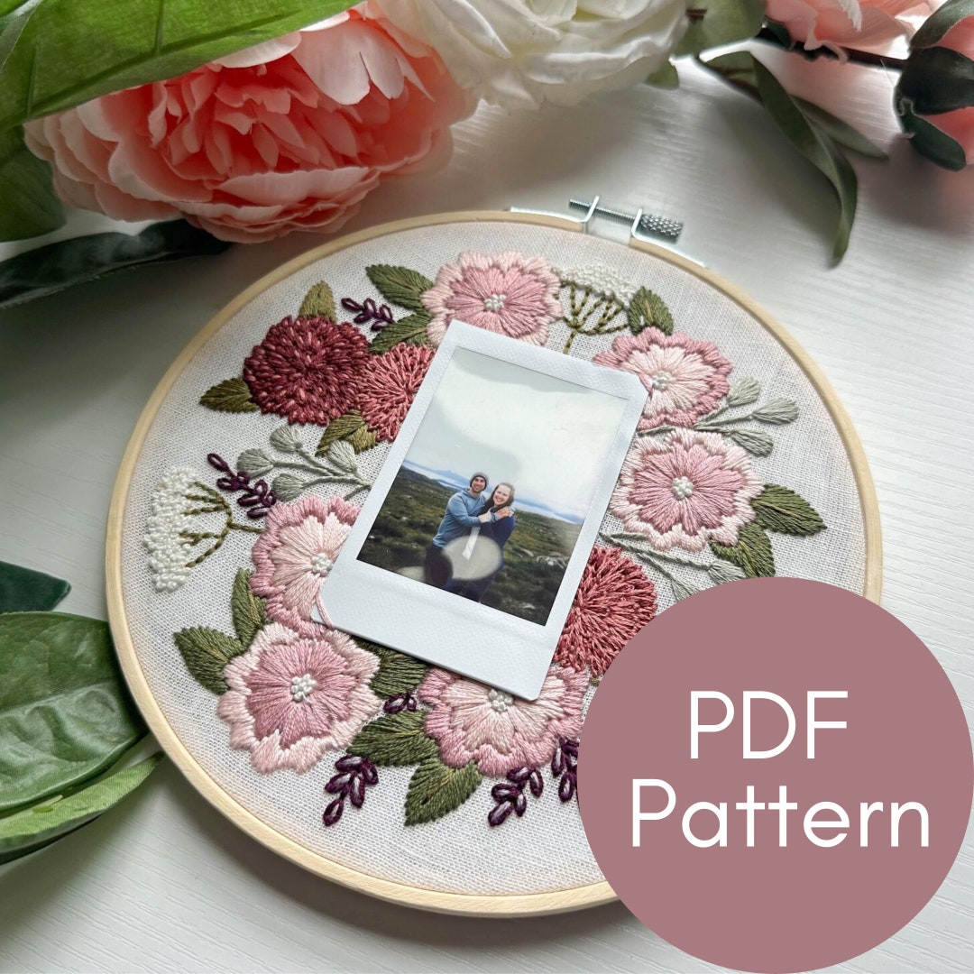 PDF Pattern, Flower Embroidery, Instax Mini Polaroid Frame, Photo ...