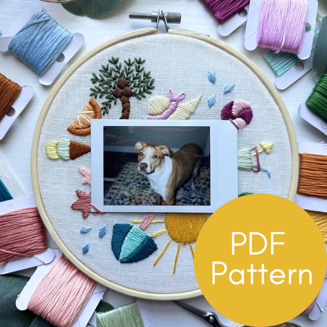 PDF Pattern, Beach Embroidery, Instax Mini Polaroid Frame, Photo Memory ...