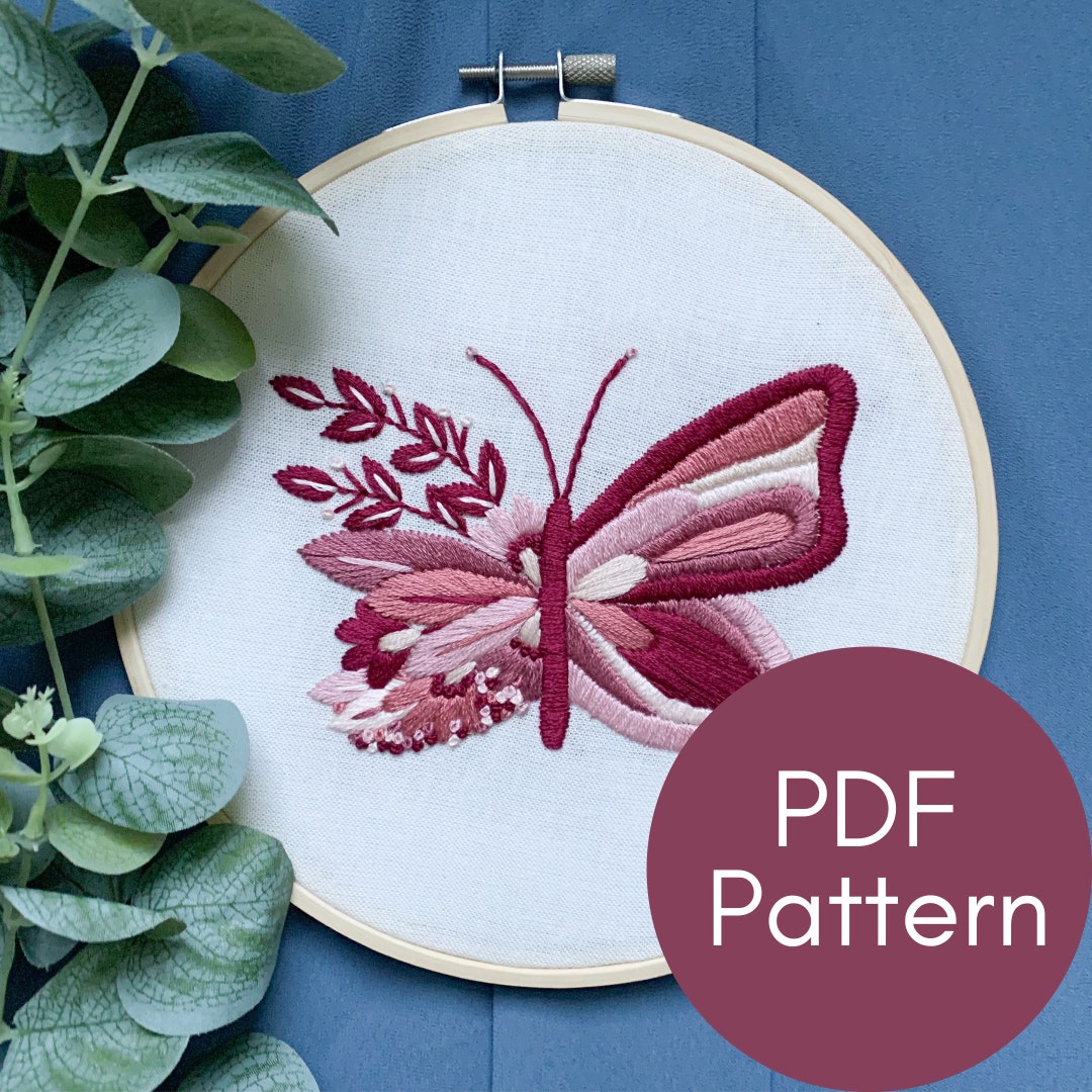 PDF Pattern, Floral Butterfly, Embroidery Pattern, Garden Design ...