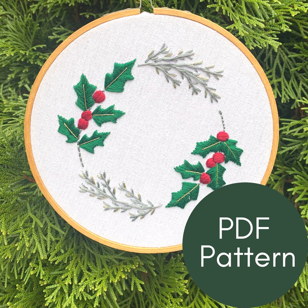 Holly Christmas Wreath Embroidery Pattern Hand Embroidery Pattern ...
