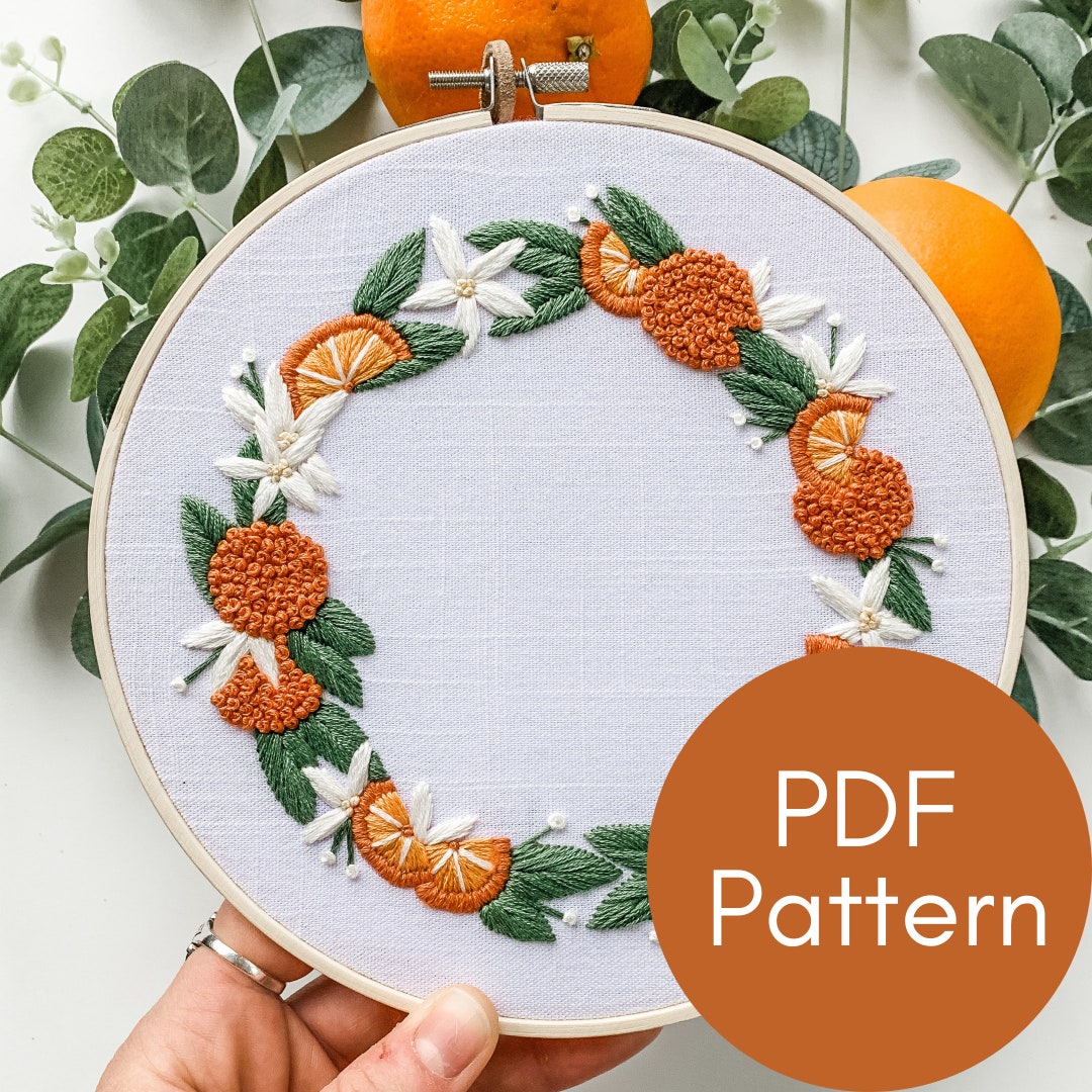 PDF Pattern, Orange Wreath, Embroidery Pattern, Citrus Design, Fruit ...