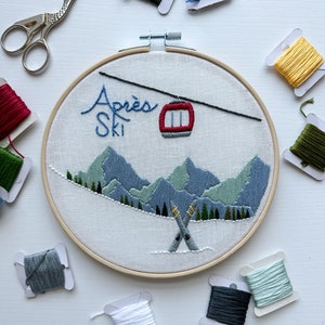 PDF Pattern, Après Ski, Winter Embroidery, Snowy Mountains, Embroidery ...