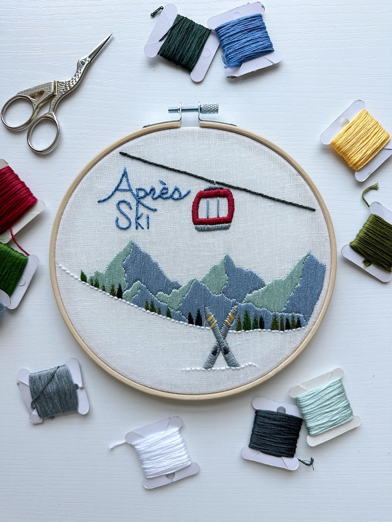 PDF Pattern, Après Ski, Winter Embroidery, Snowy Mountains, Embroidery ...