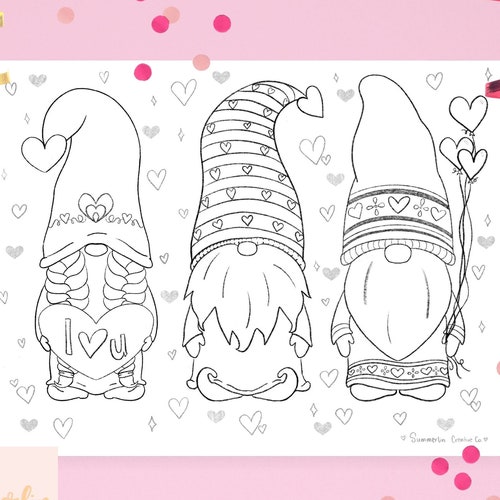 Valentine Gnome Valentine's Day Coloring Page Printable - Etsy