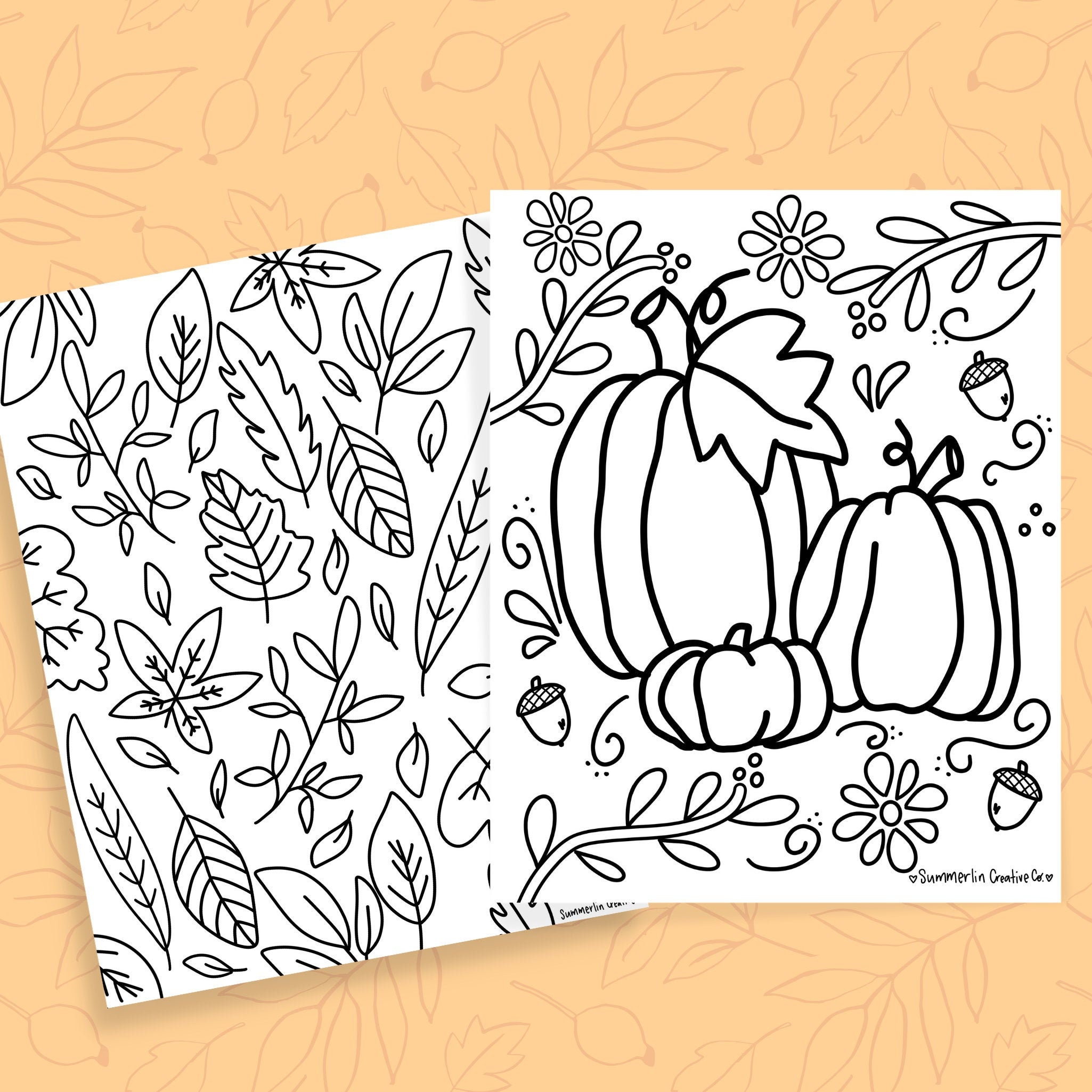 Fall Leaves and Pumpkins Coloring Page Bundle Printable - Etsy