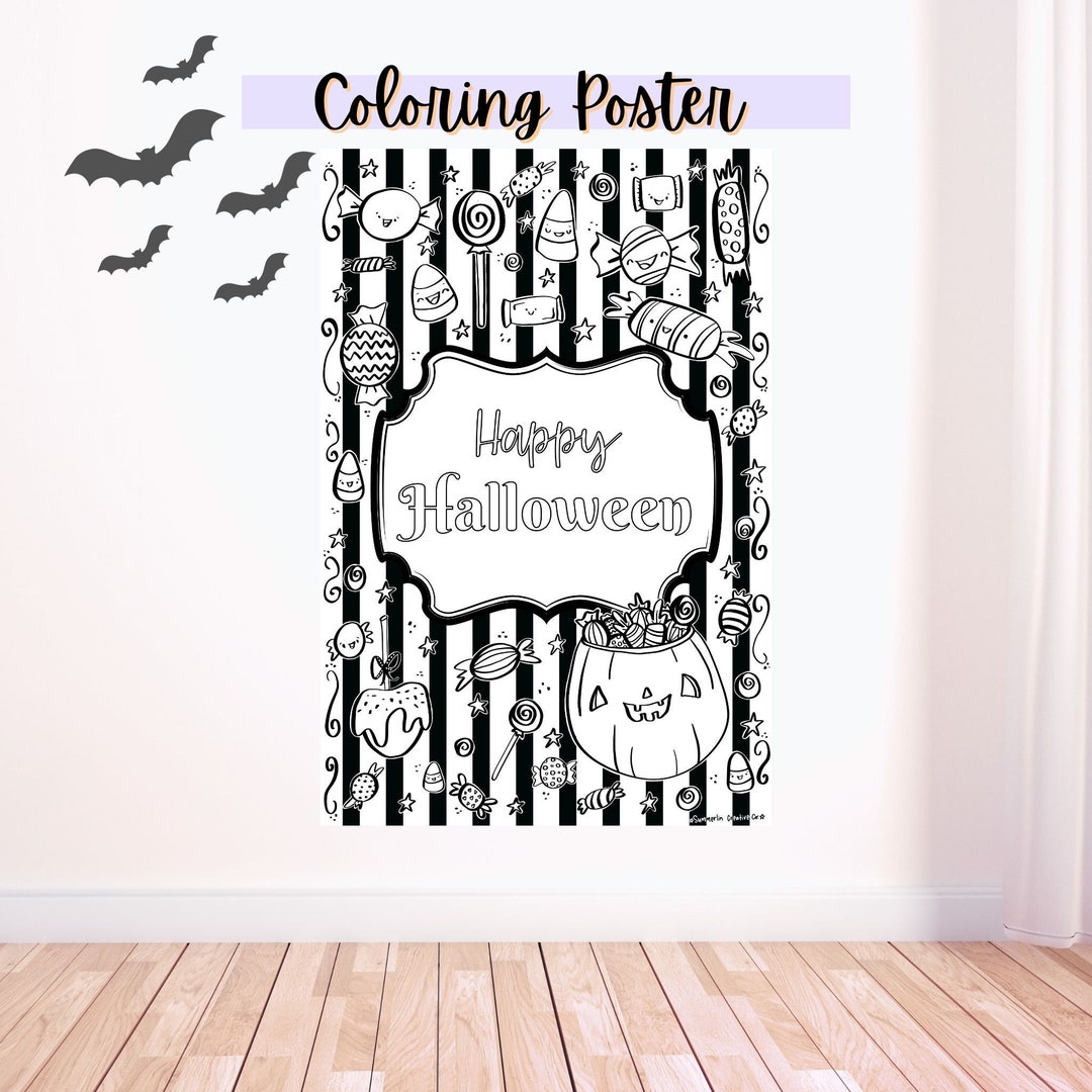Happy Halloween Coloring Poster, PDF Party Activity, Jack-o-lanterns ...